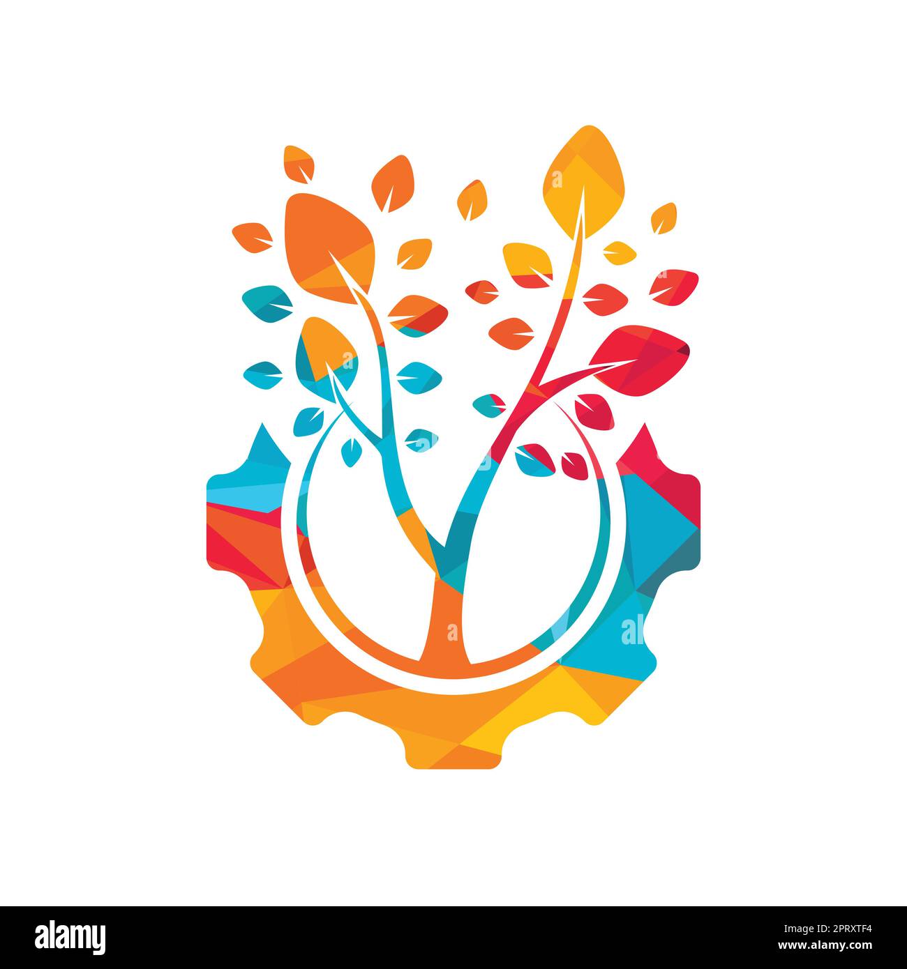 Gear tree vector logo design template. Modern nature technology logo ...
