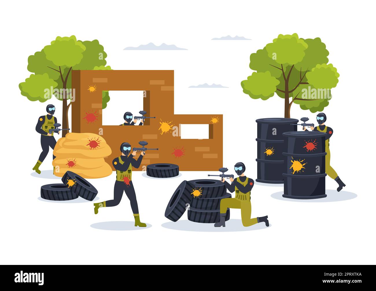 People Playing Paintball of Fighter Player Shooting with Gun Shoot, Aim ...