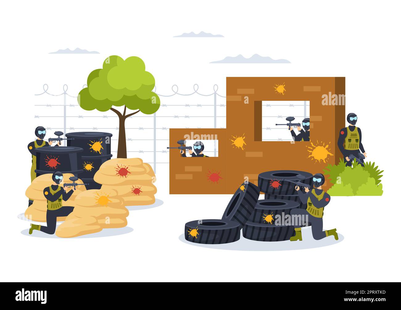 People Playing Paintball of Fighter Player Shooting with Gun Shoot, Aim ...