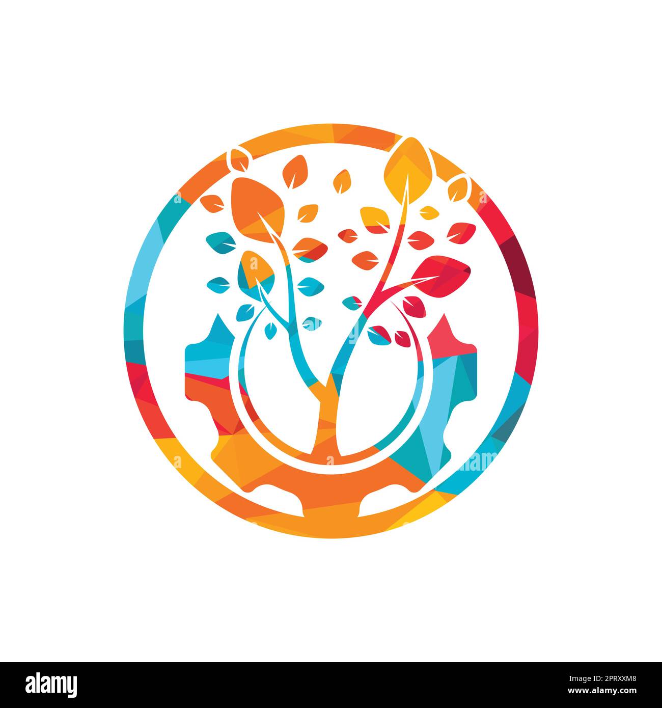 Gear tree vector logo design template. Modern nature technology logo. Green eco tech and ...
