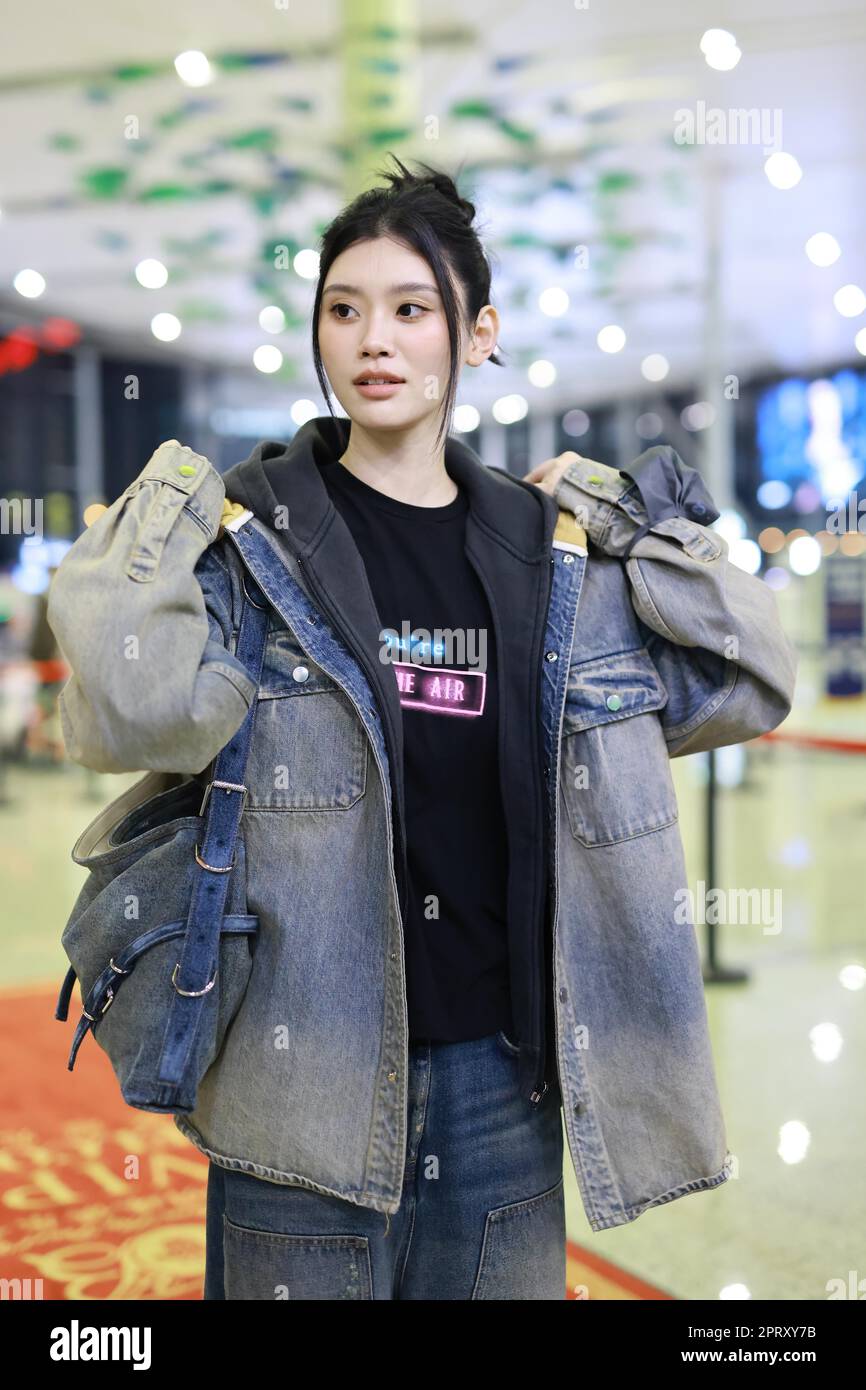 Chinese model Ming Xi appeared at the airport in Shanghai, China. 26th ...
