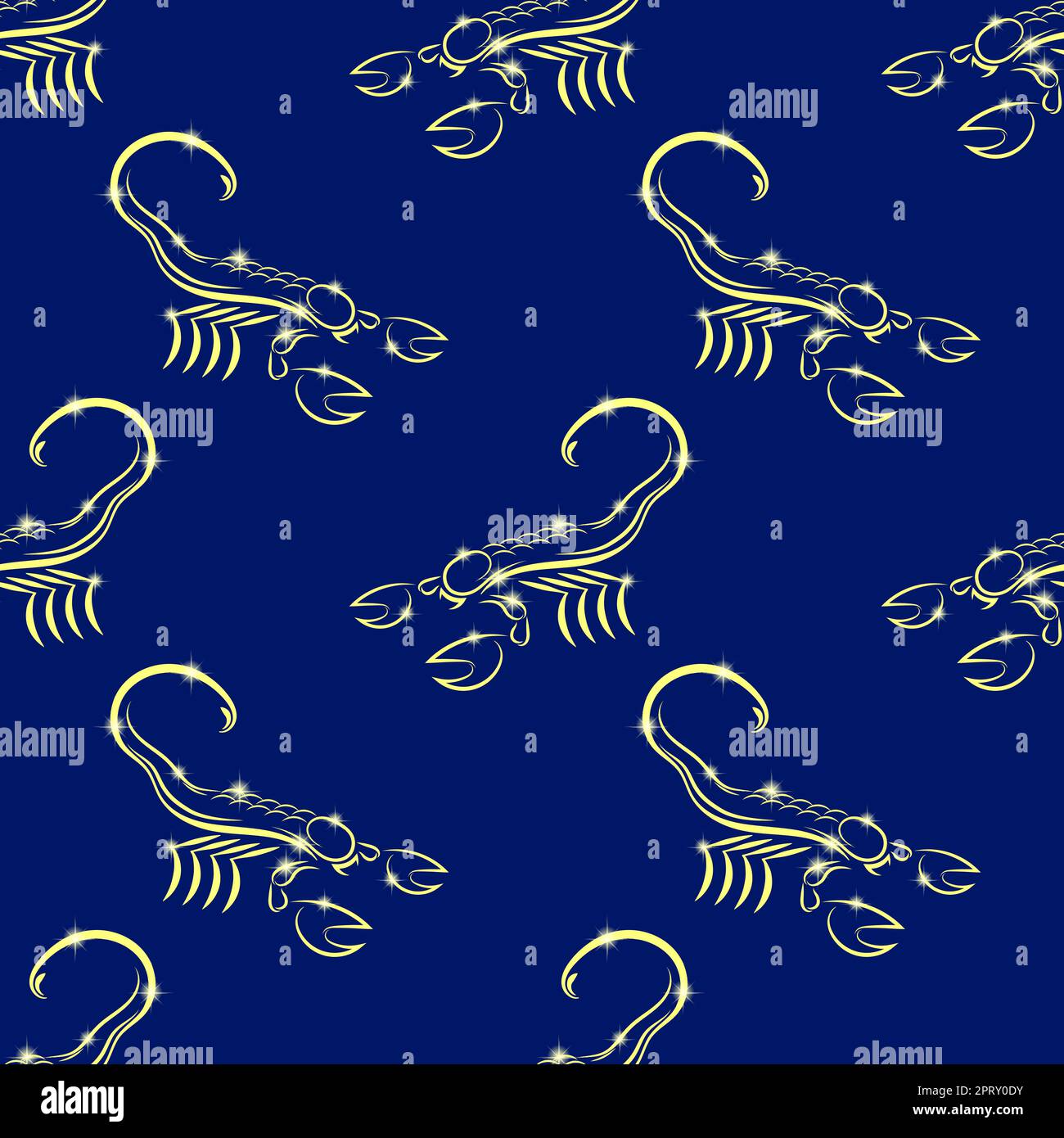 Scorpion illustration from horoscope seamless pattern isolated on blue ...
