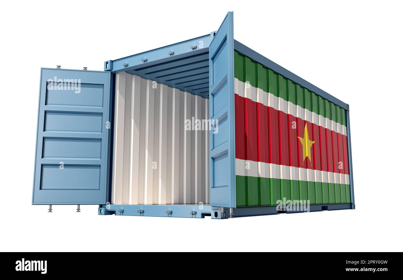 Cargo container with Suriname national flag. 3D Rendering Stock Photo ...
