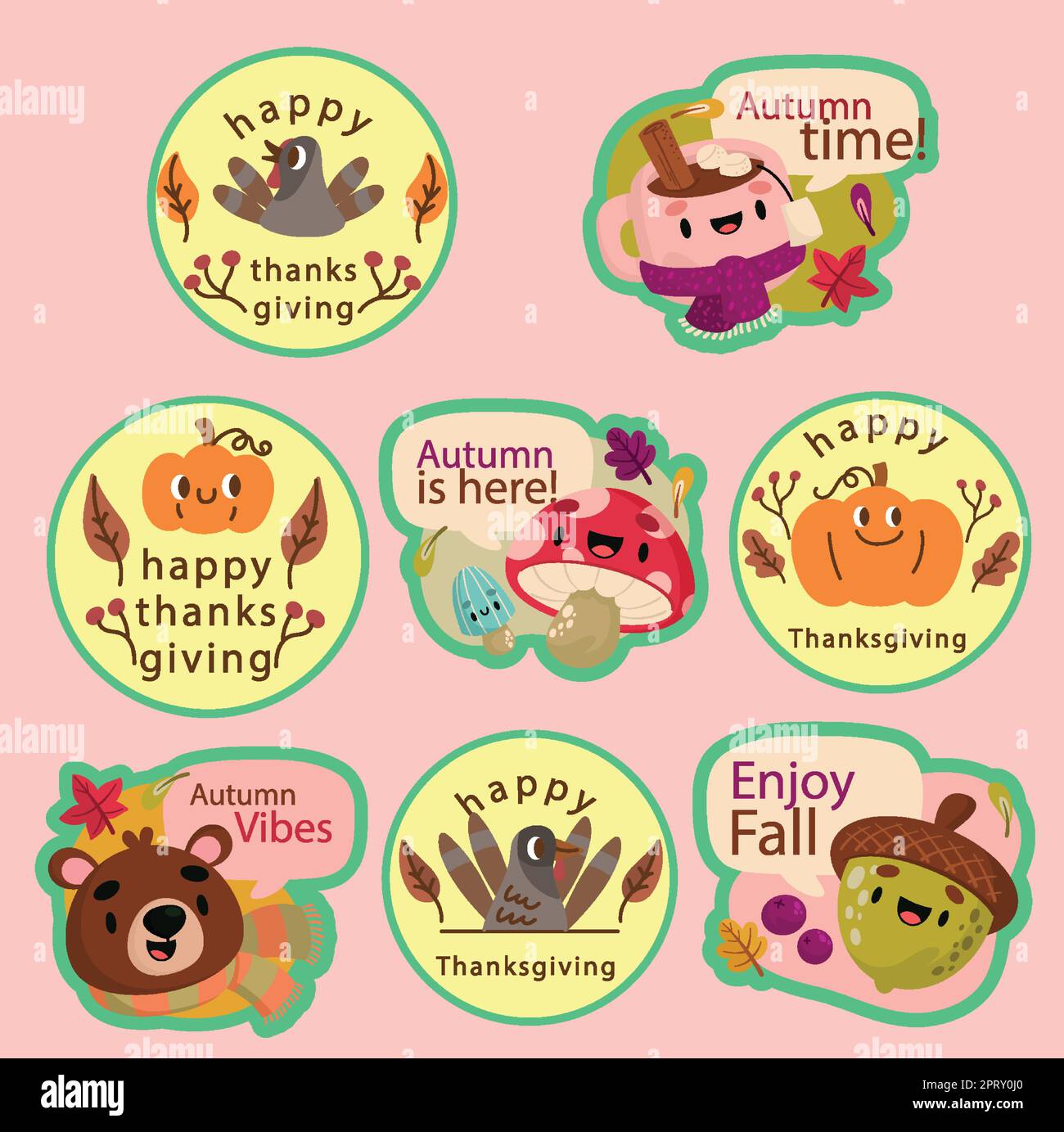 thanksgiving stickers set autumn patches collection Stock Vector Image ...
