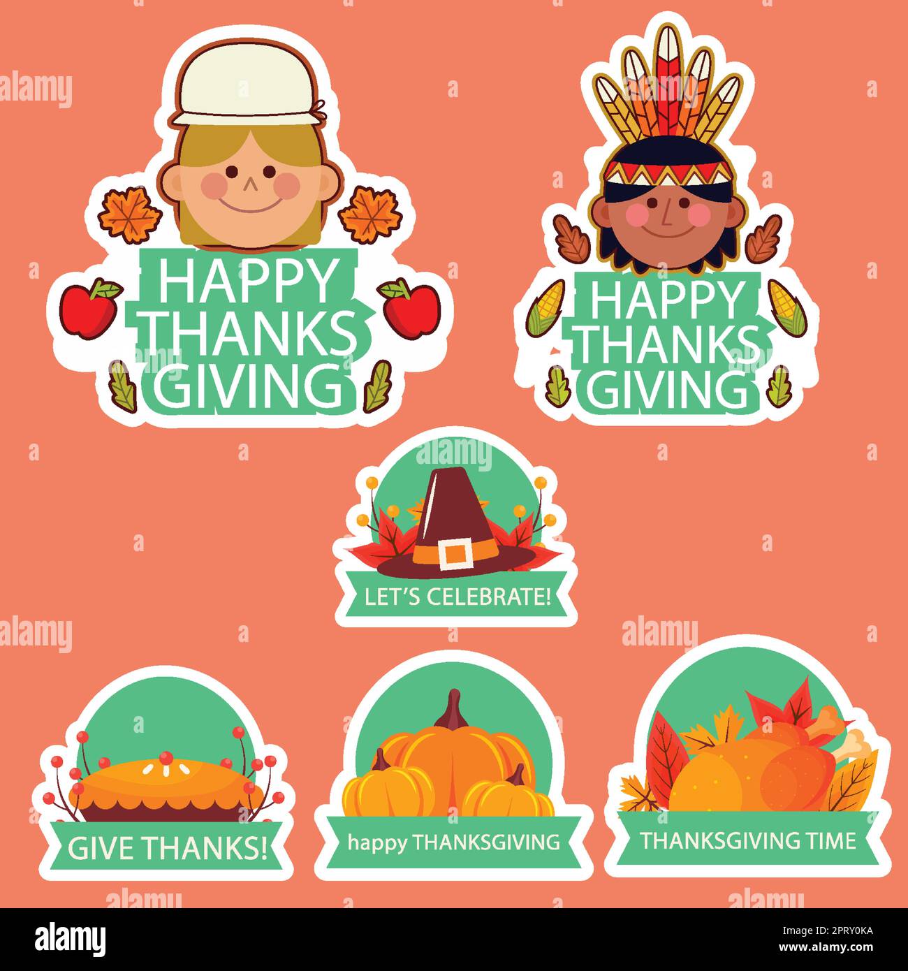 Happy Sticker Pack for Thanksgiving Stock Vector Image & Art - Alamy