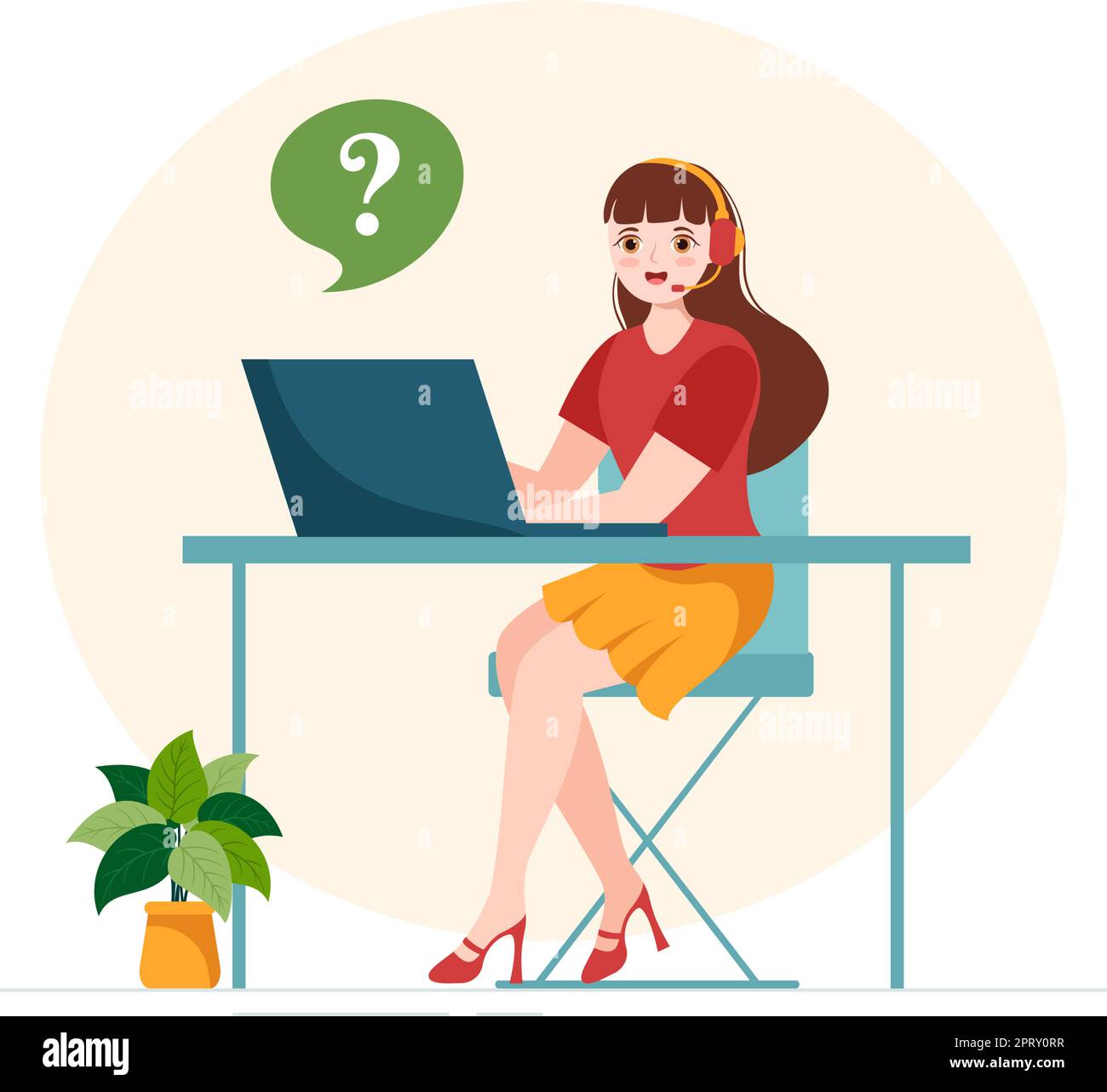 Call Center Agent of Customer Service or Hotline Operator with Headsets and Computers in Flat ...