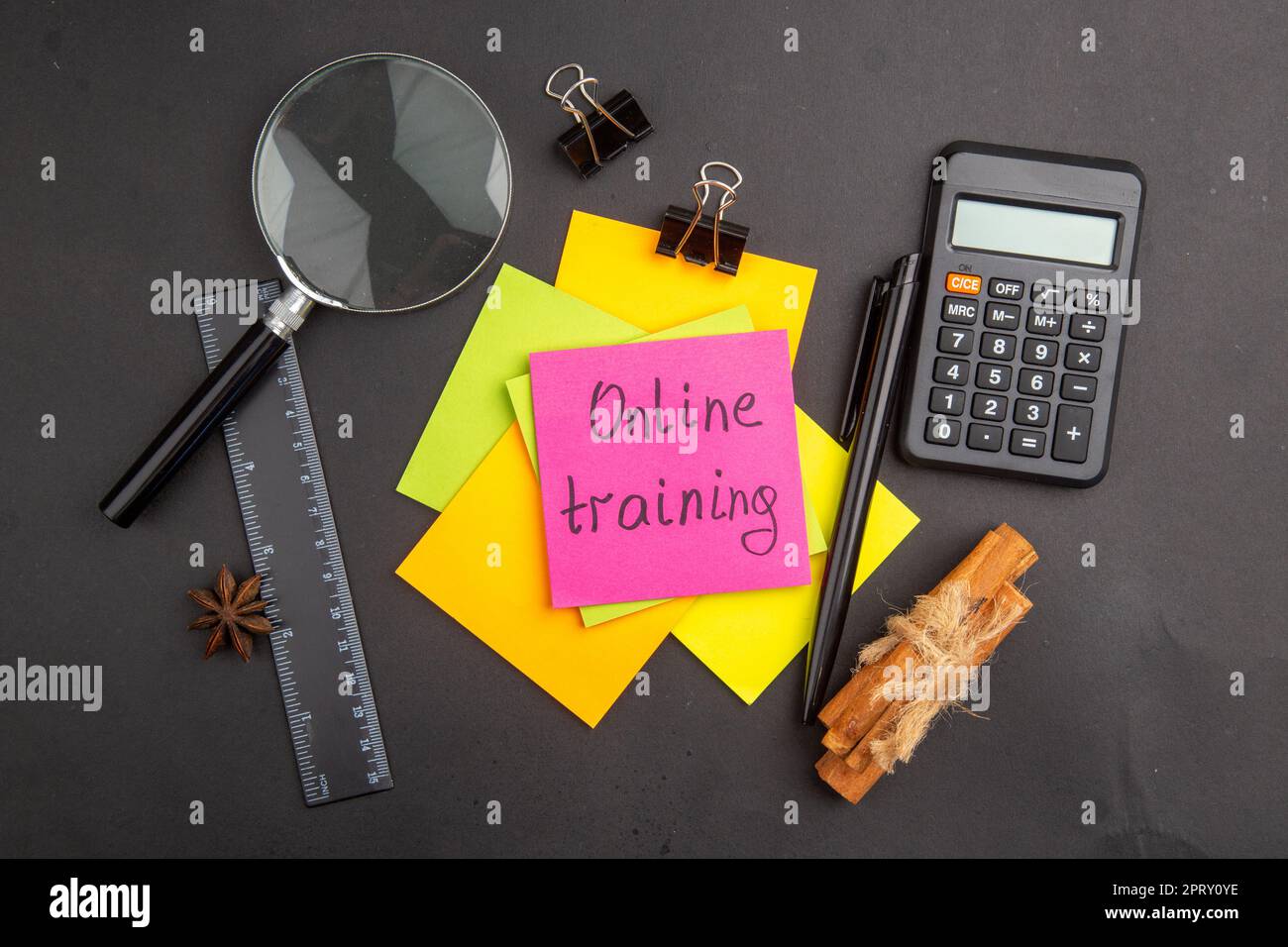 top view online training written on sticky note colorful sticky notes ...