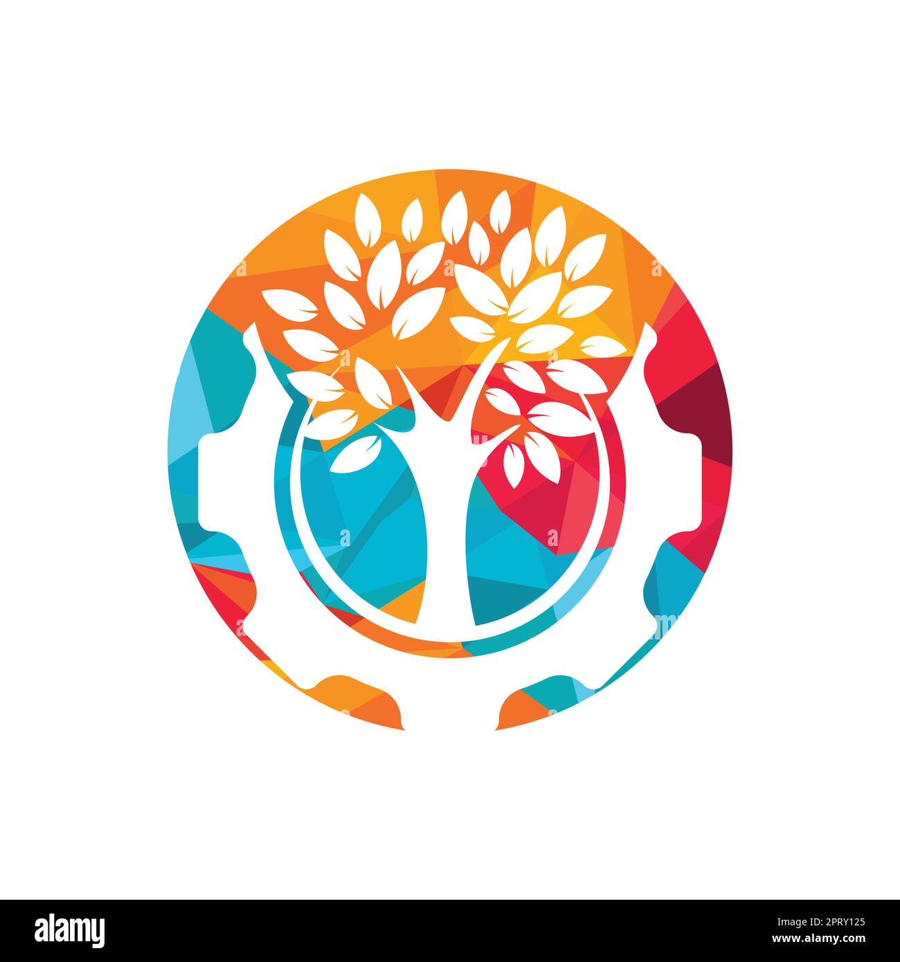 Gear tree vector logo design template. Modern nature technology logo. Green eco tech and ...
