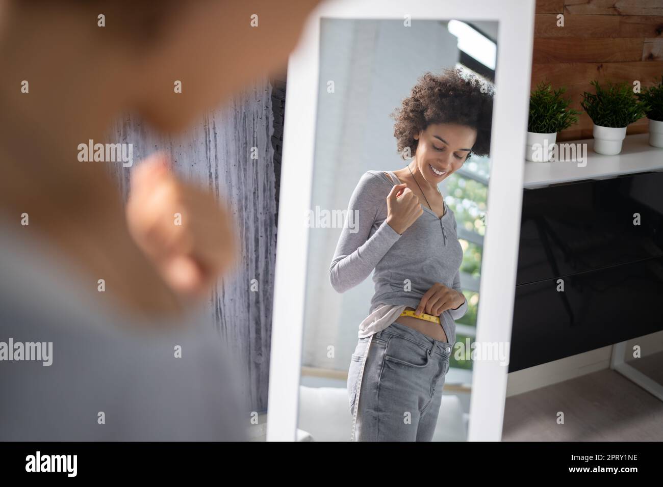 Woman Weight Loss And Dieting. Measuring Waist Size Sad Depression ...