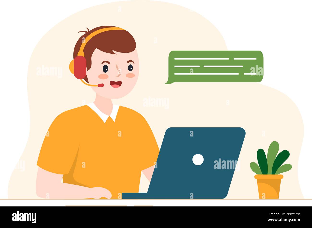 Call Center Agent of Customer Service or Hotline Operator with Headsets and Computers in Flat ...