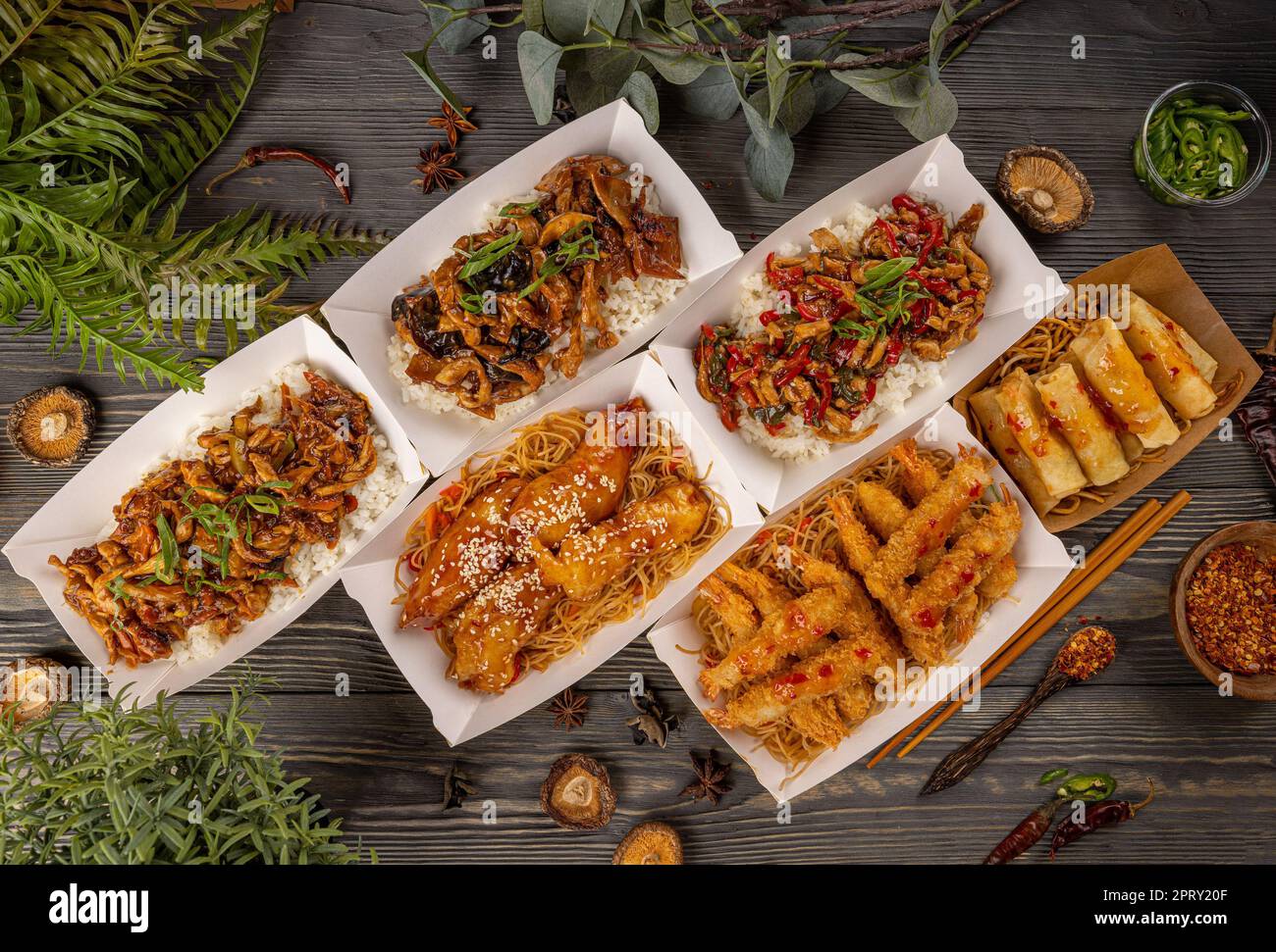 Asian food assorted set on the table. Chinese dishes concept Stock ...