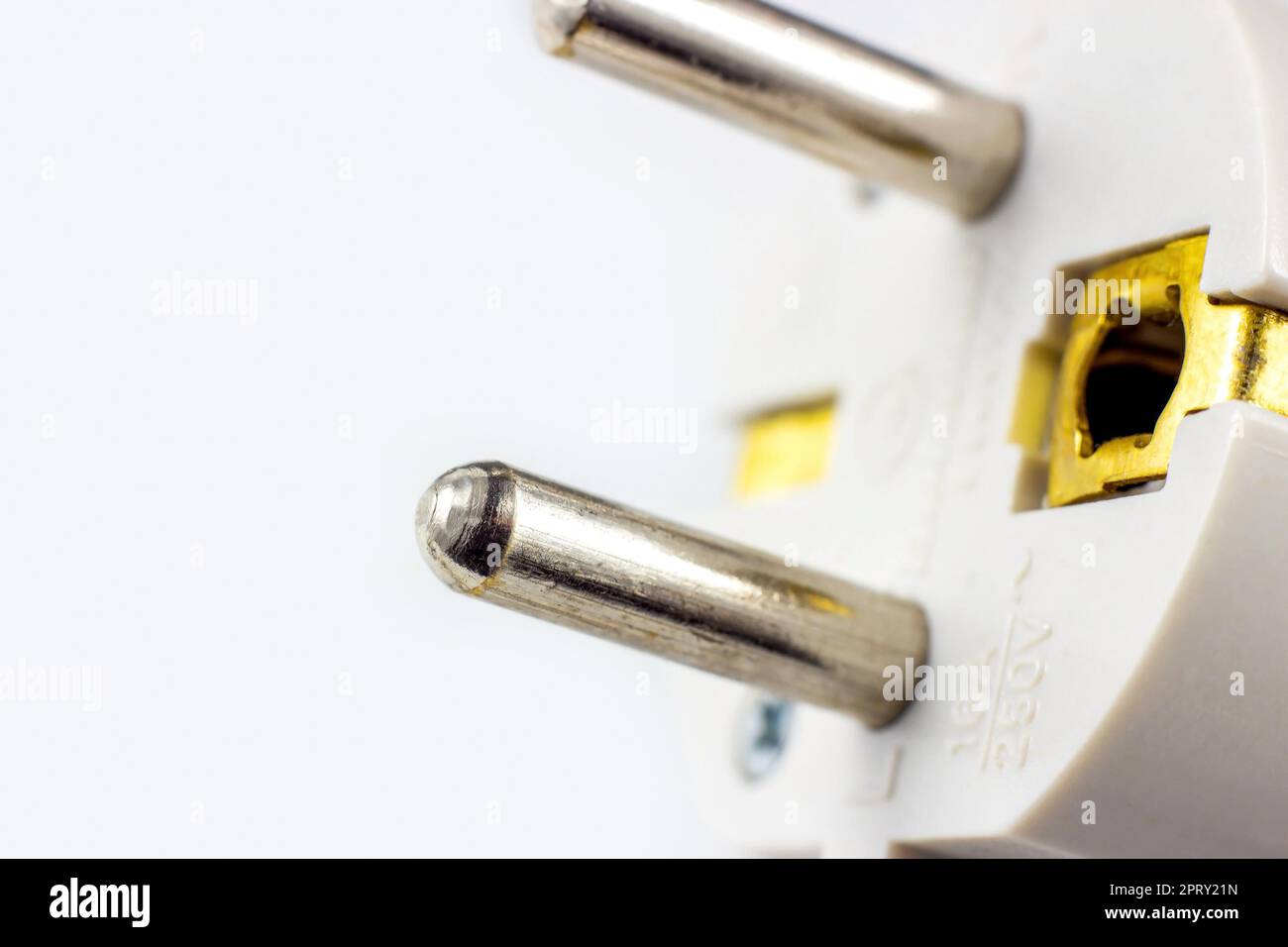 White European electric power cable with plug on light background with ...