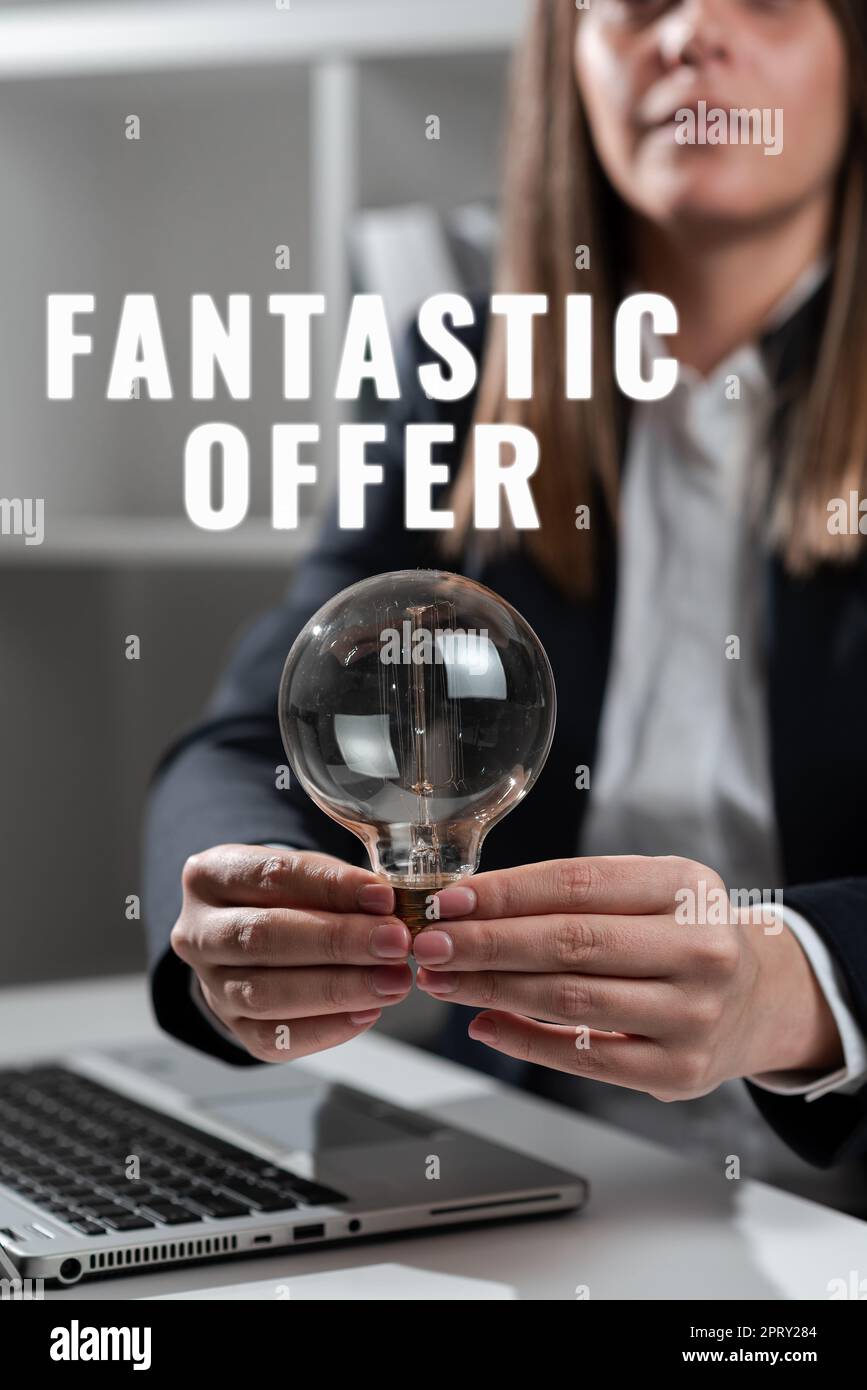 Sign displaying Fantastic Offer, Word Written on a marketing strategy ...