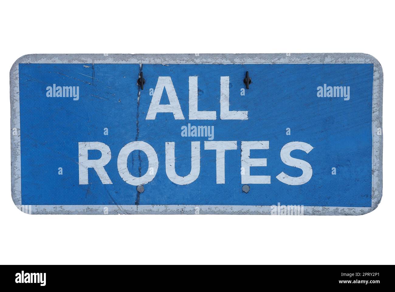 All Routes Direction Sign In White Over Blue Background Isolated Over White Background Stock 