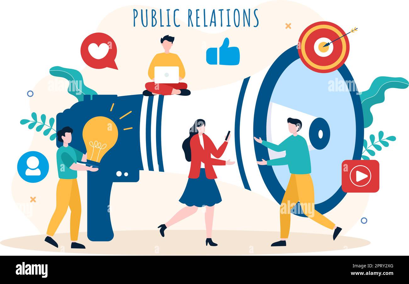 Public Relations Template Hand Drawn Cartoon Flat Illustration with ...