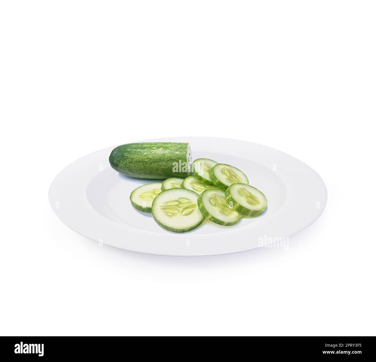 cucumber slice on plate isolated on white background Stock Photo - Alamy