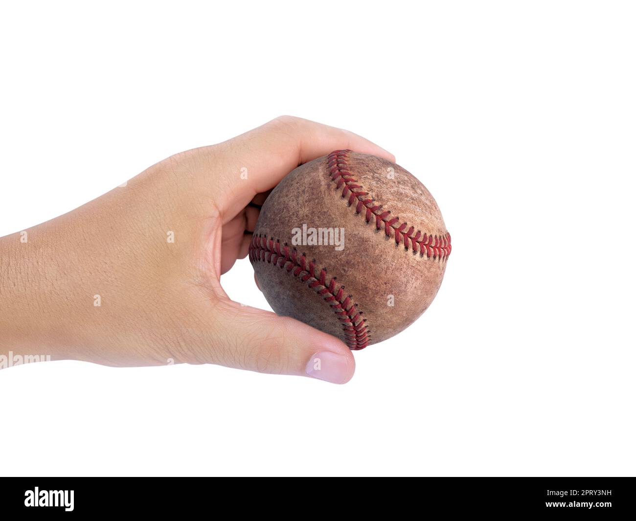Baseball in hand on white background Stock Photo - Alamy