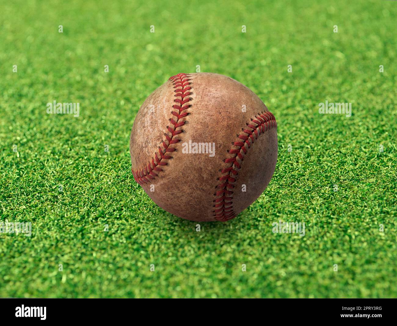 Baseball on the clear green grass turf close-up. Top view Stock Photo ...
