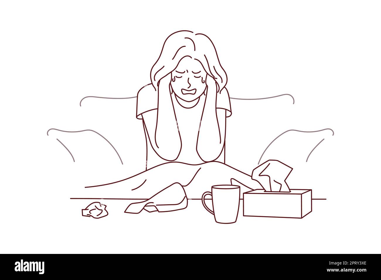 Unhappy young woman sit on couch at home crying suffering from ...