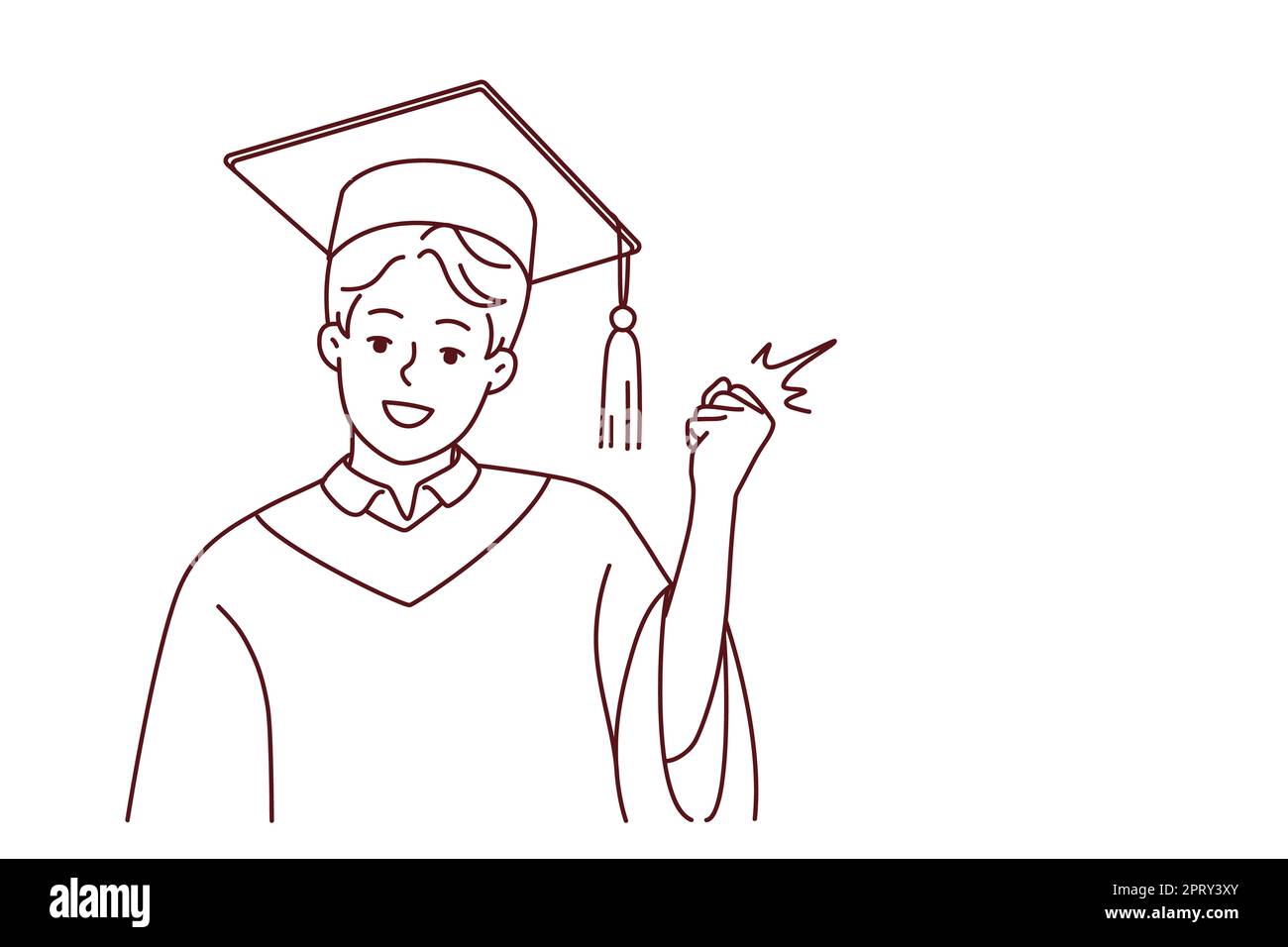 Portrait of smiling male student in mantle and hat make yes hand ...