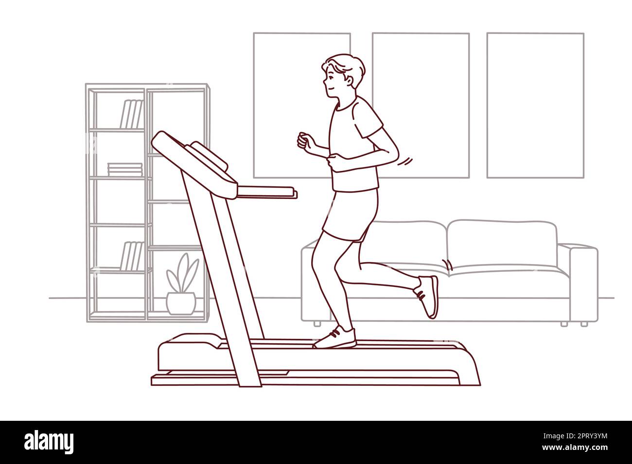 Young sportive man in sportswear running on racetrack at home. Toned ...