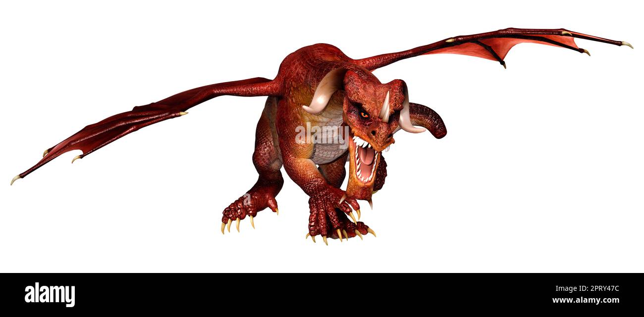 3D rendering of a fantasy dragon isolated on white background Stock ...