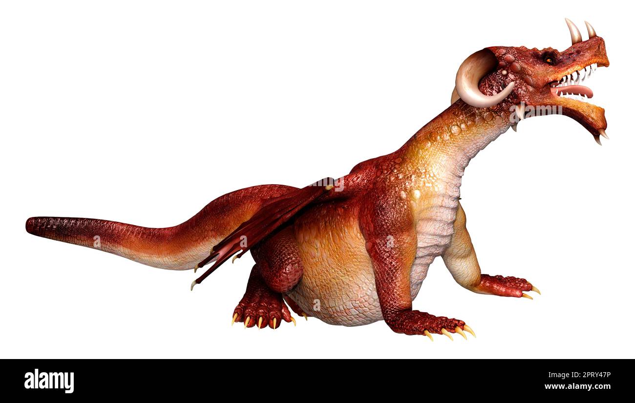 3D rendering of a fantasy dragon isolated on white background Stock ...