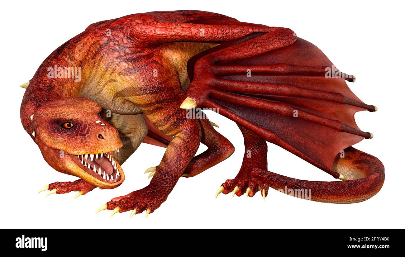 3D rendering of a fantasy dragon isolated on white background Stock ...