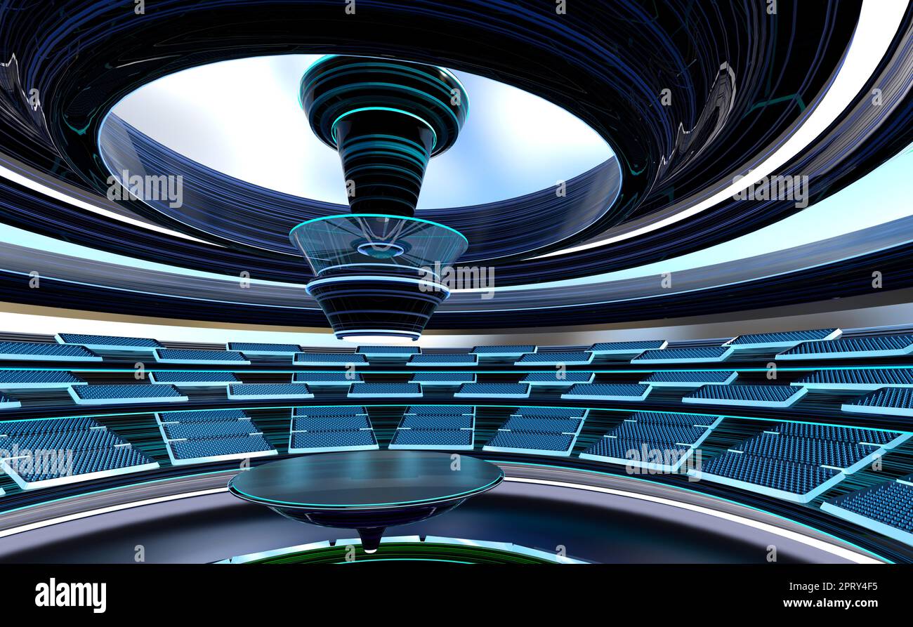 3D rendering of a blue science fiction arena interior Stock Photo - Alamy