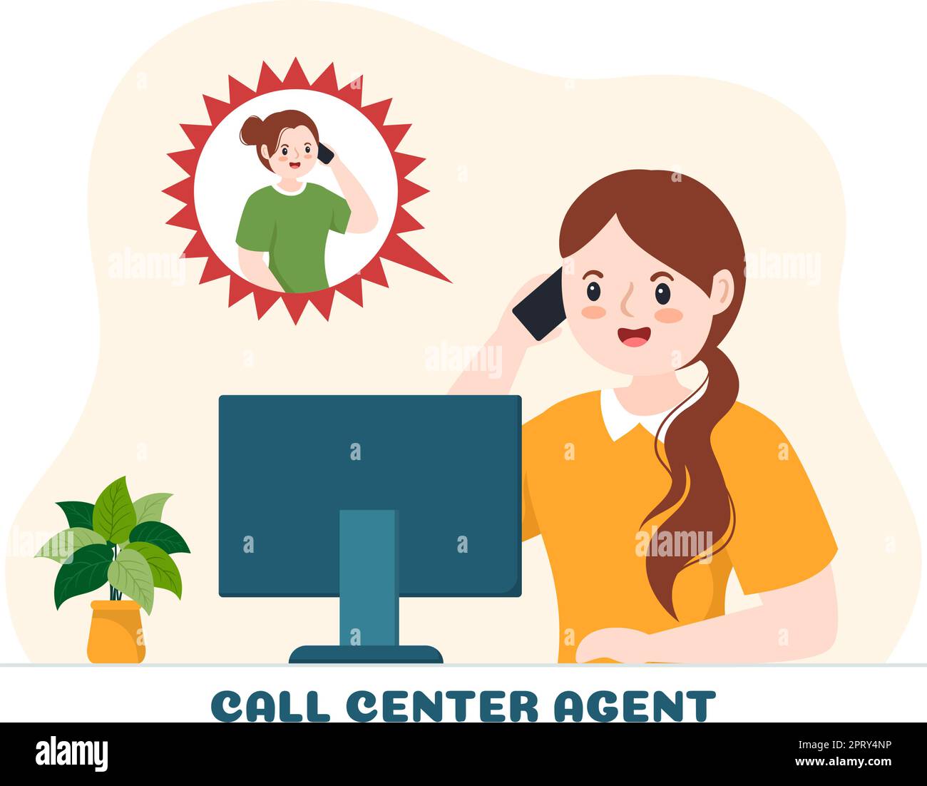 Call Center Agent Of Customer Service Or Hotline Operator With Headsets And Computers In Flat