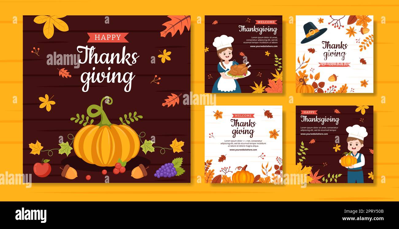 Happy Thanksgiving Celebration Social Media Post Flat Cartoon Hand ...