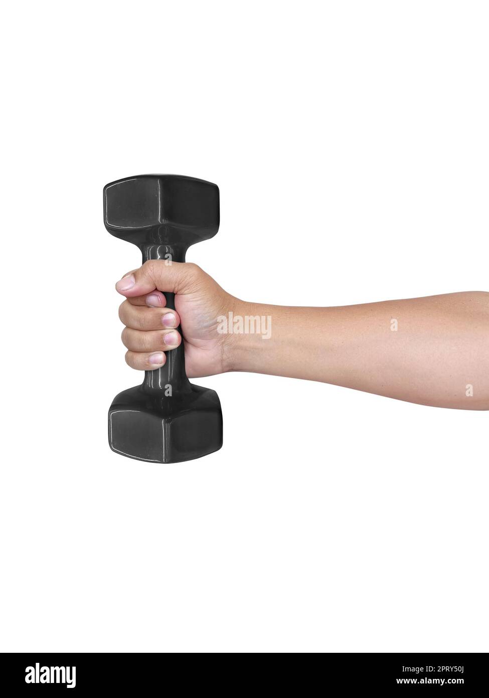 Hand holding dumbell on isolated white background Stock Photo - Alamy