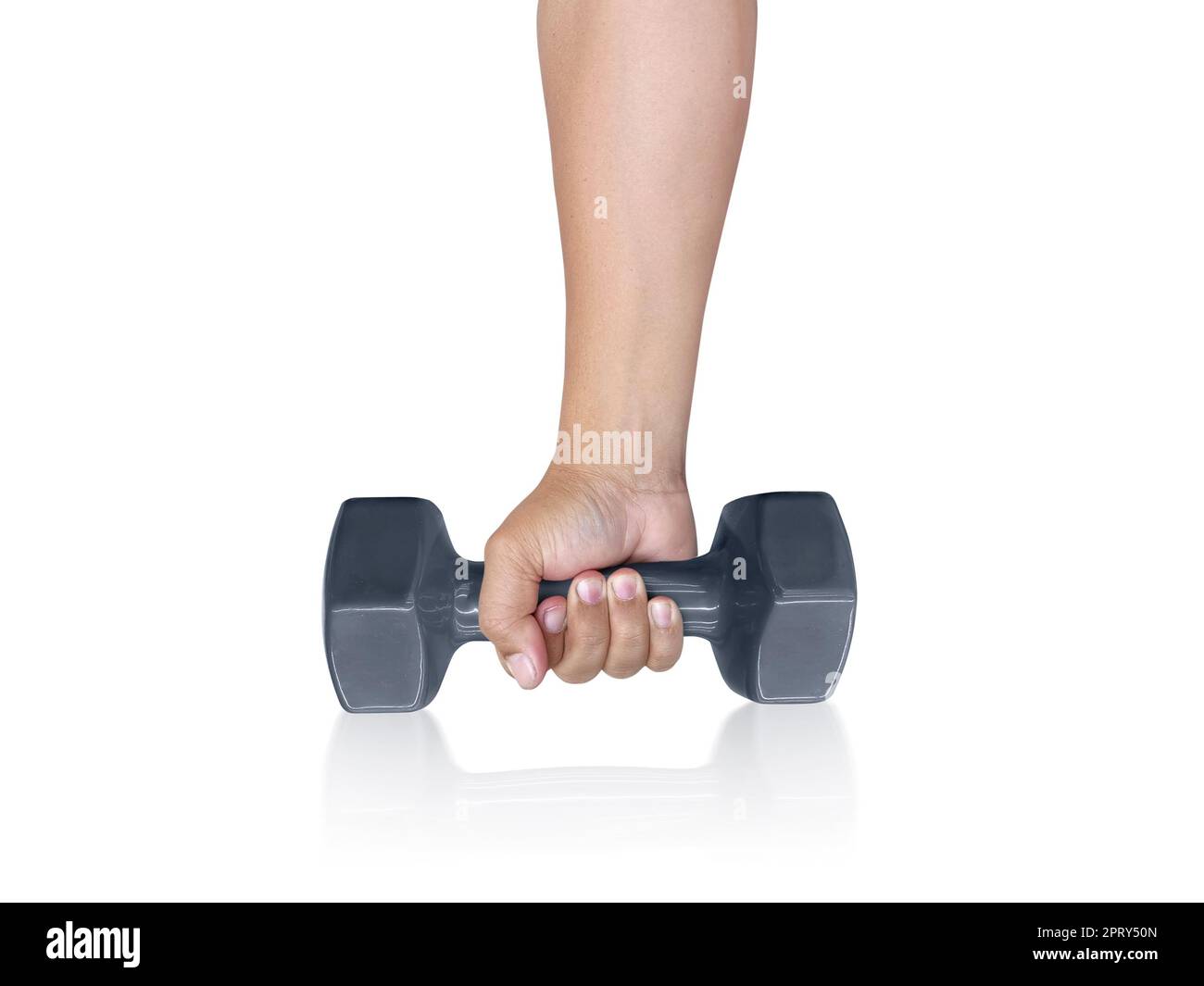 Hand holding dumbell on isolated white background Stock Photo - Alamy