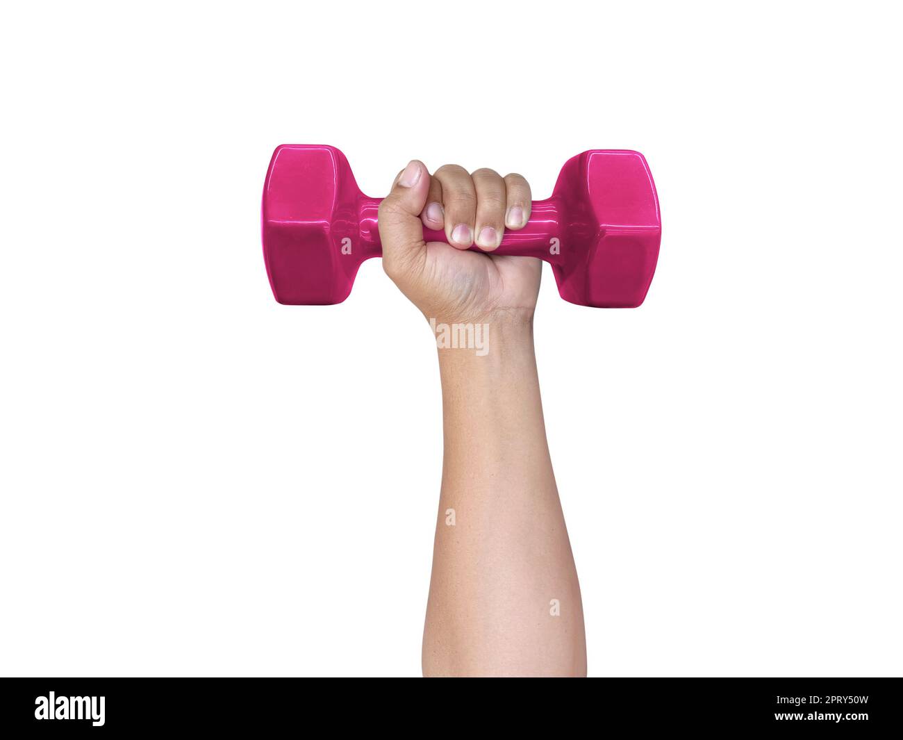 Hand holding dumbell on isolated white background Stock Photo - Alamy
