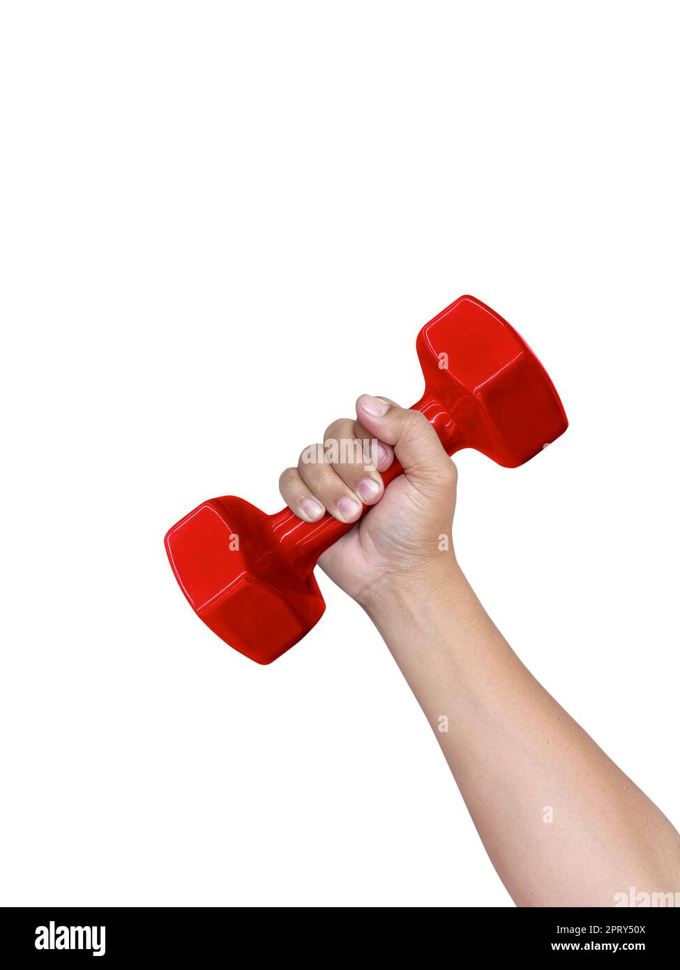 Hand holding dumbell on isolated white background Stock Photo - Alamy