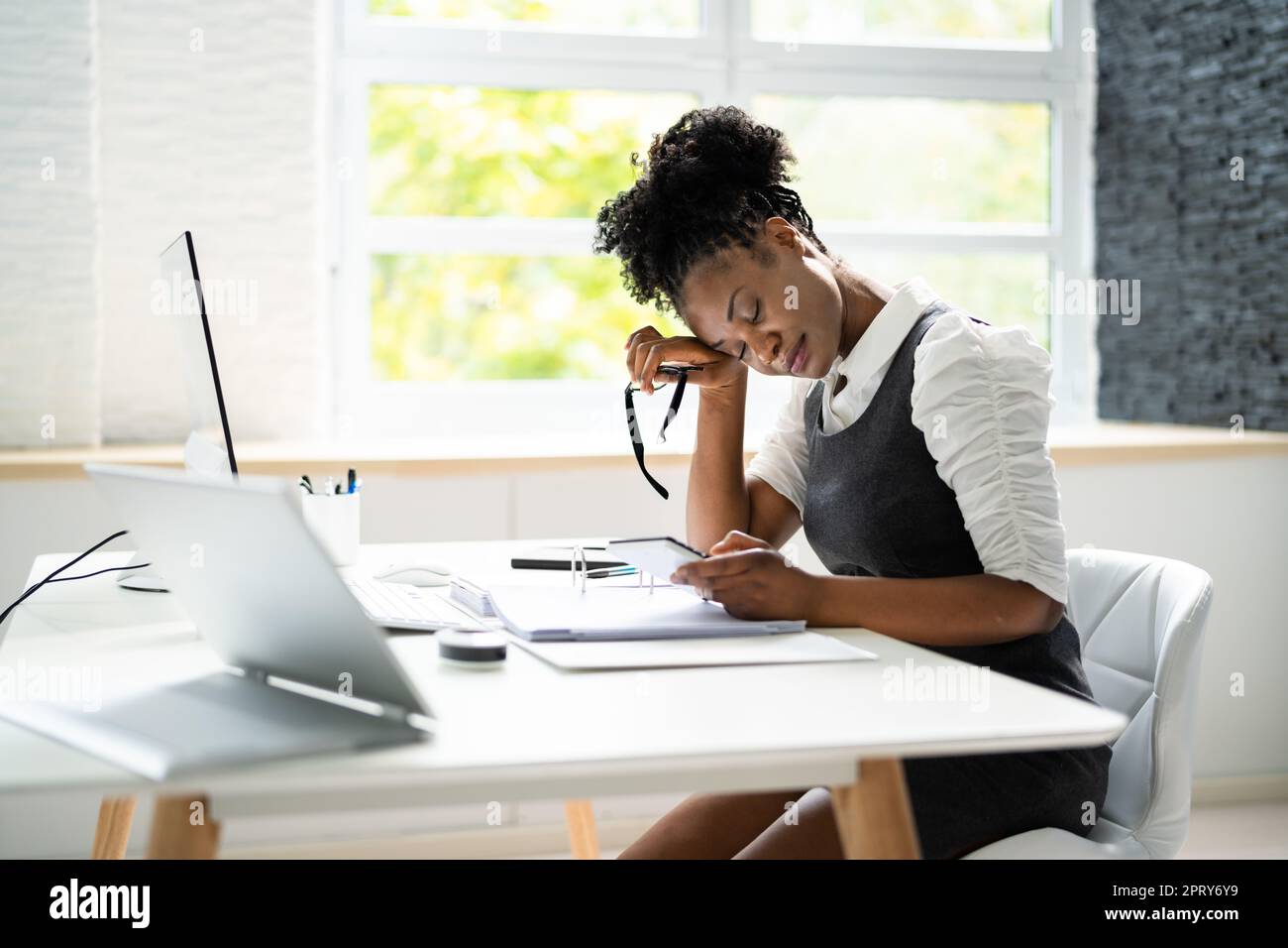 Eye Pain And Inflammation. Woman With Retina Fatigue And Spasm Stock ...