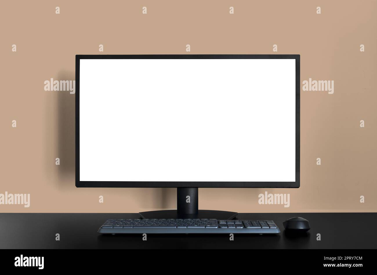 Desktop Screen Template Mockup on Brown Wall Background Stock Photo - Alamy