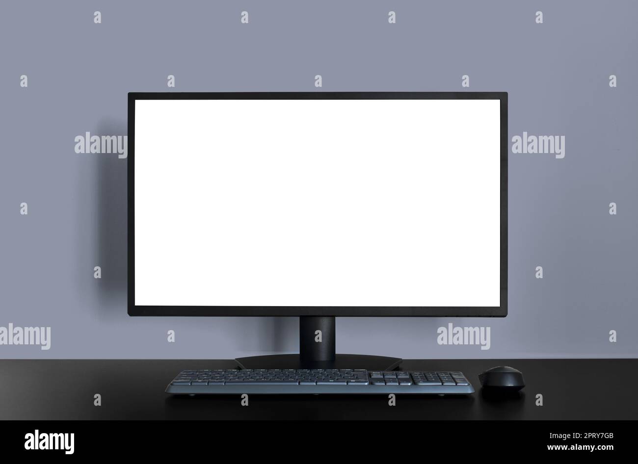 Desktop Screen Template Mockup on Purple Wall Background Stock Photo ...