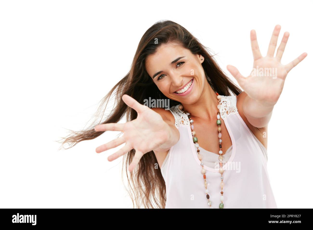 Lets hug it out. Studio portrait of an attractive young woman with her ...