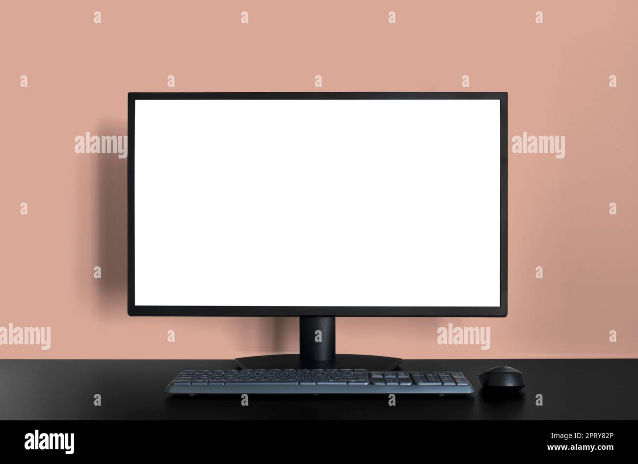 Desktop Screen Template Mockup on Orange Wall Background Stock Photo ...