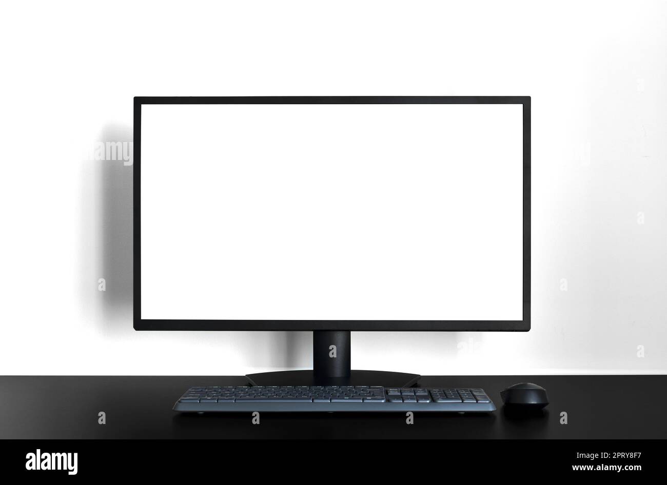 Desktop Screen Template Mockup on White Wall Background Stock Photo - Alamy