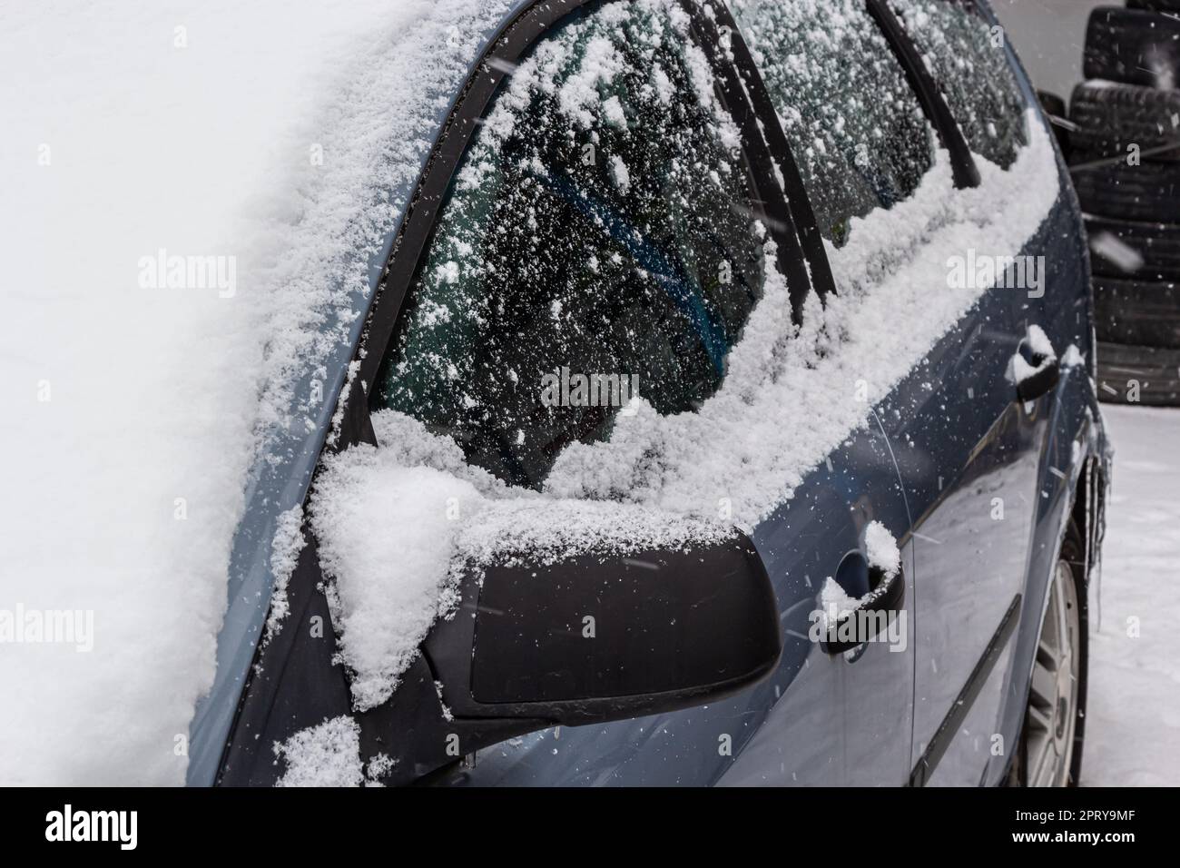 Cars Covered With A Snow In A Row After Snowfall Detailed Stock Photo ...