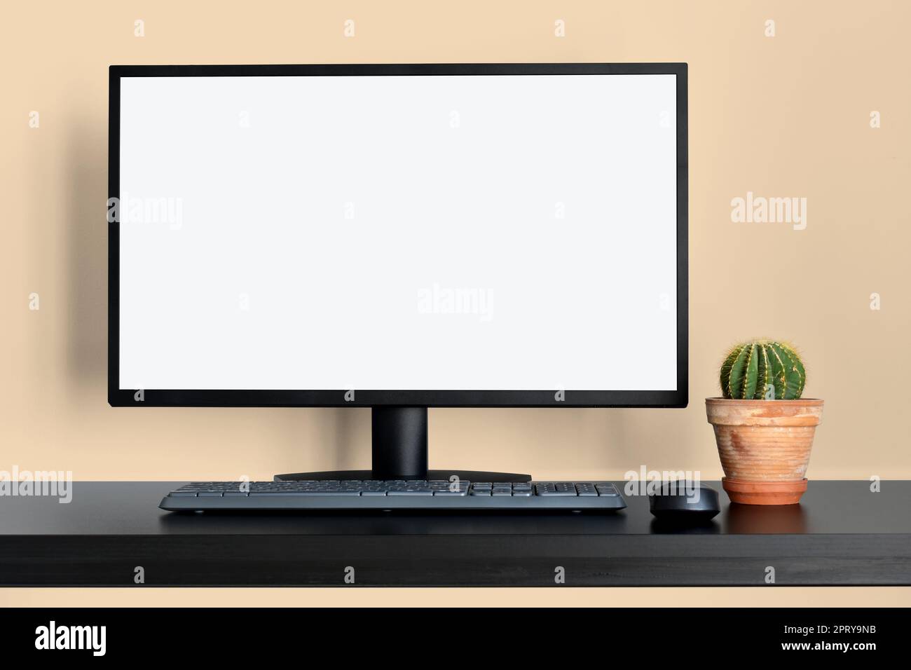 Modern brown office with empty computer desktop mockup for display your graphic design Stock ...