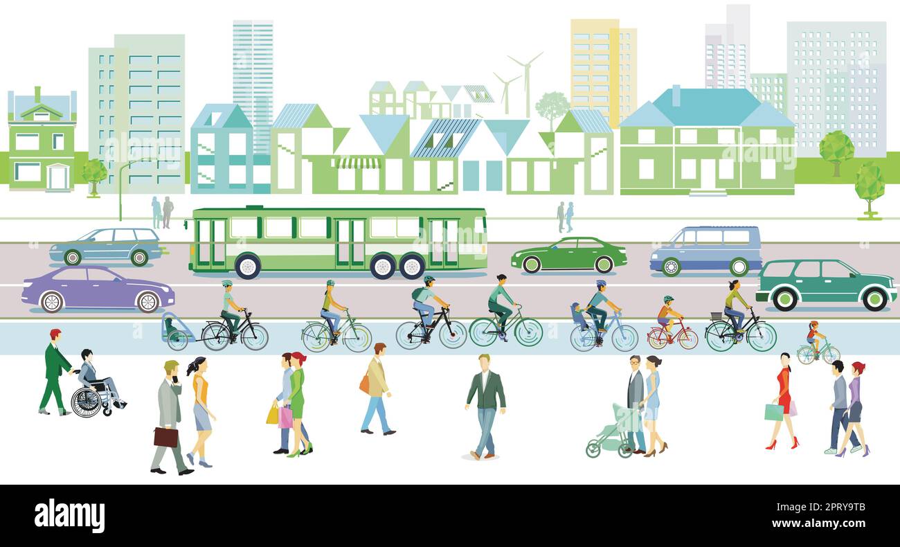 Pedestrians bicycles Stock Vector Images - Alamy