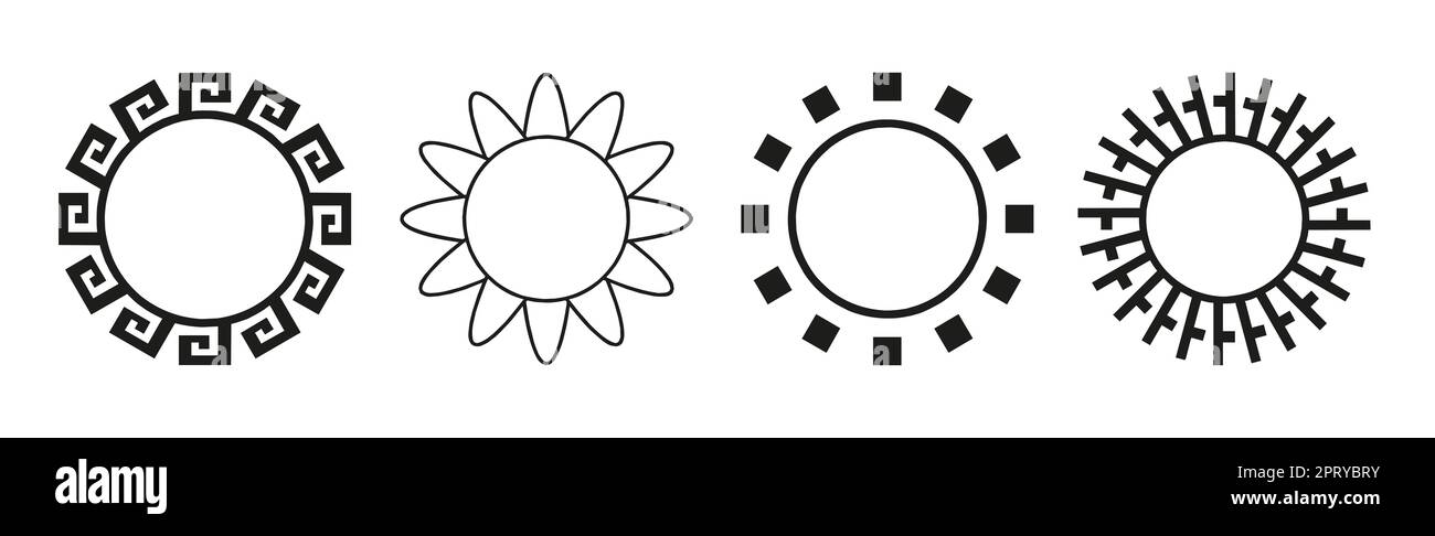 Collection of 4 different black sun abstraction pieces on white ...