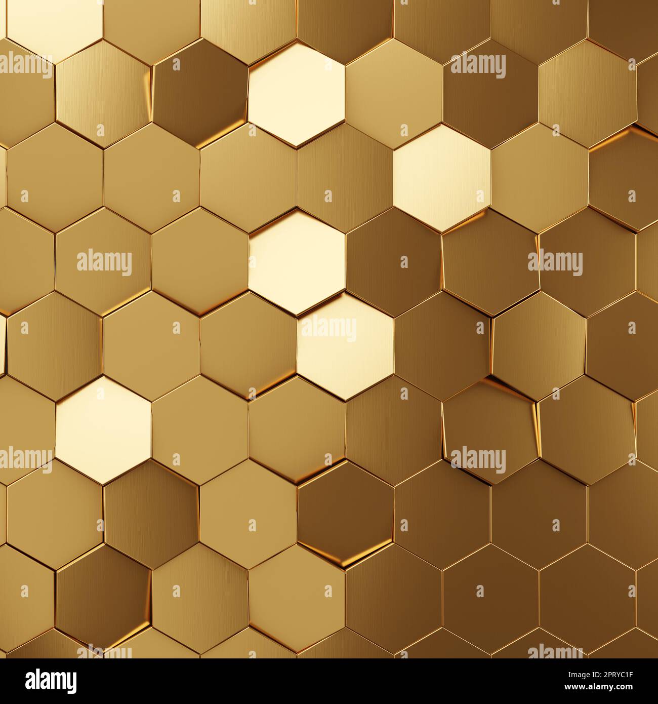 Gold metallic honeycomb and hexagon background pattern. 3d rendering ...