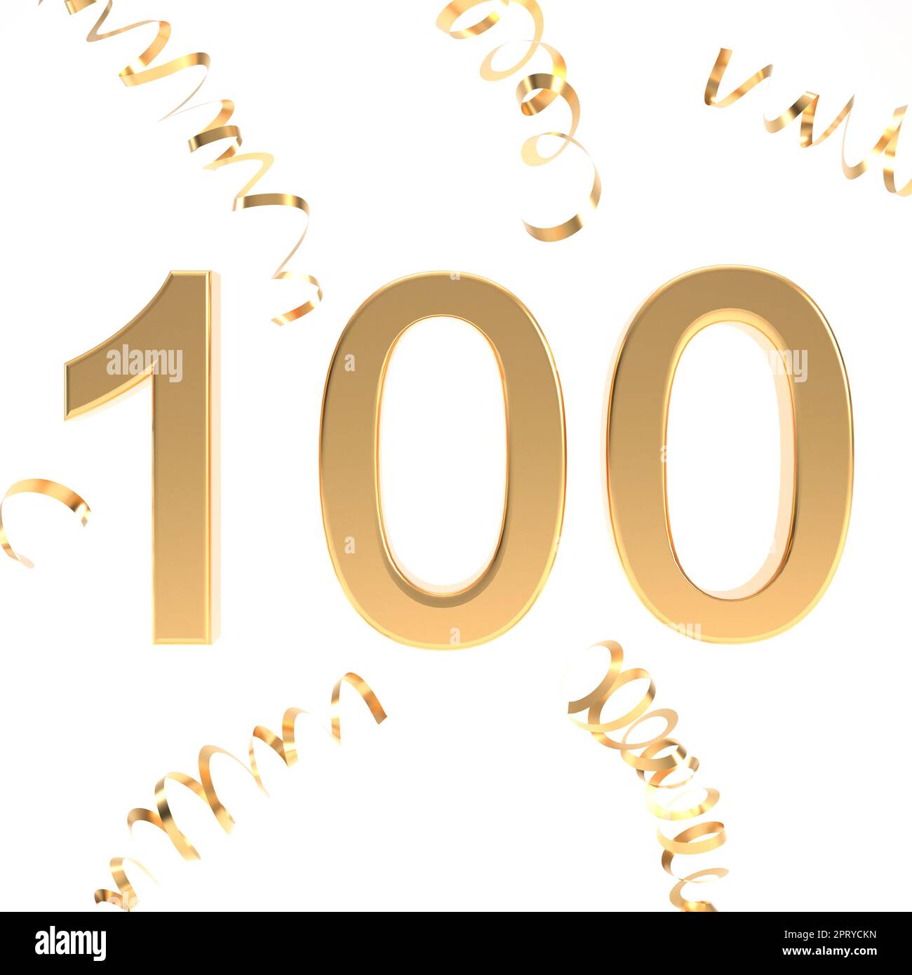 Golden 100 followers symbol with confetti for celebration 3d rendering ...