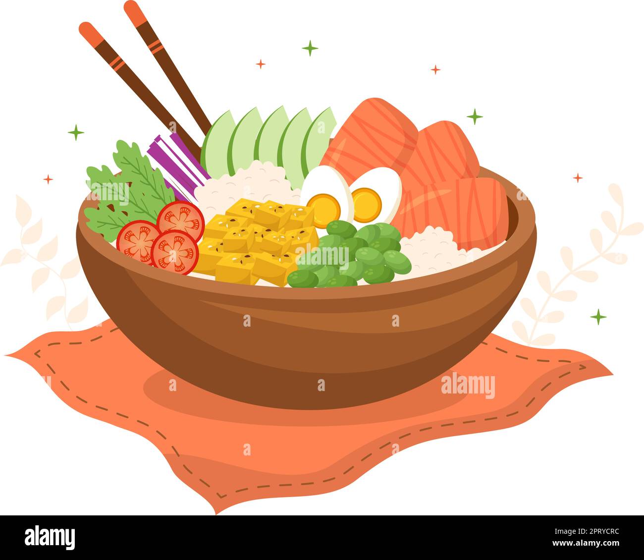 Hawaiian Dish Poke Bowl Food Template Hand Drawn Cartoon Flat ...