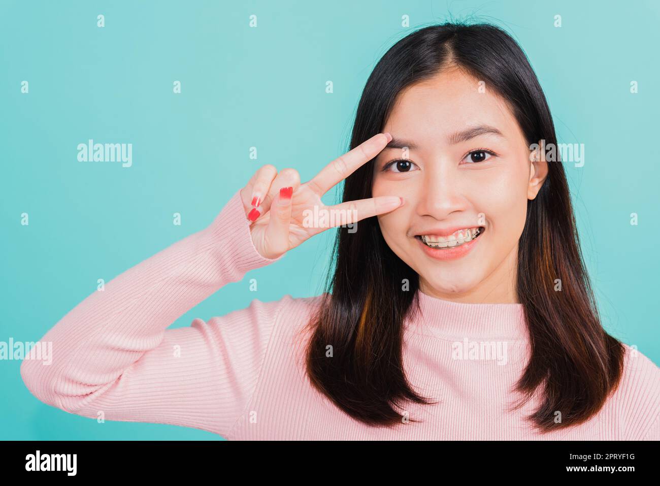 Asian beautiful woman smiling wear silicone orthodontic retainers on ...