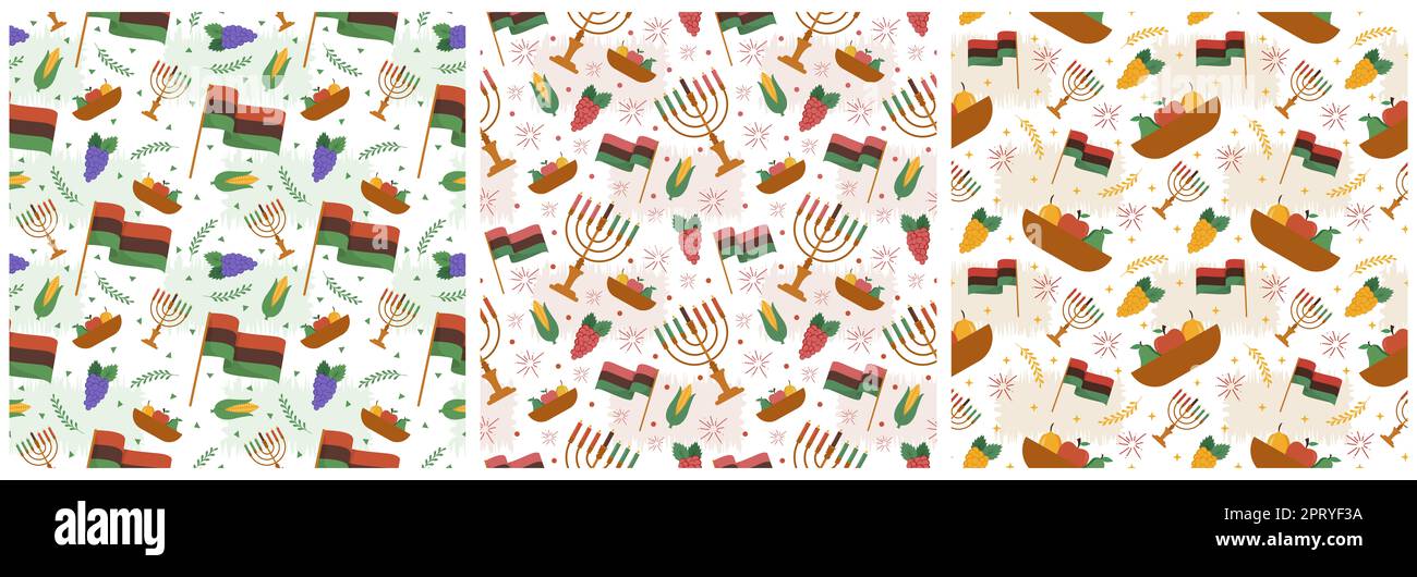Set of Happy Kwanzaa Holiday African Seamless Pattern Design with ...